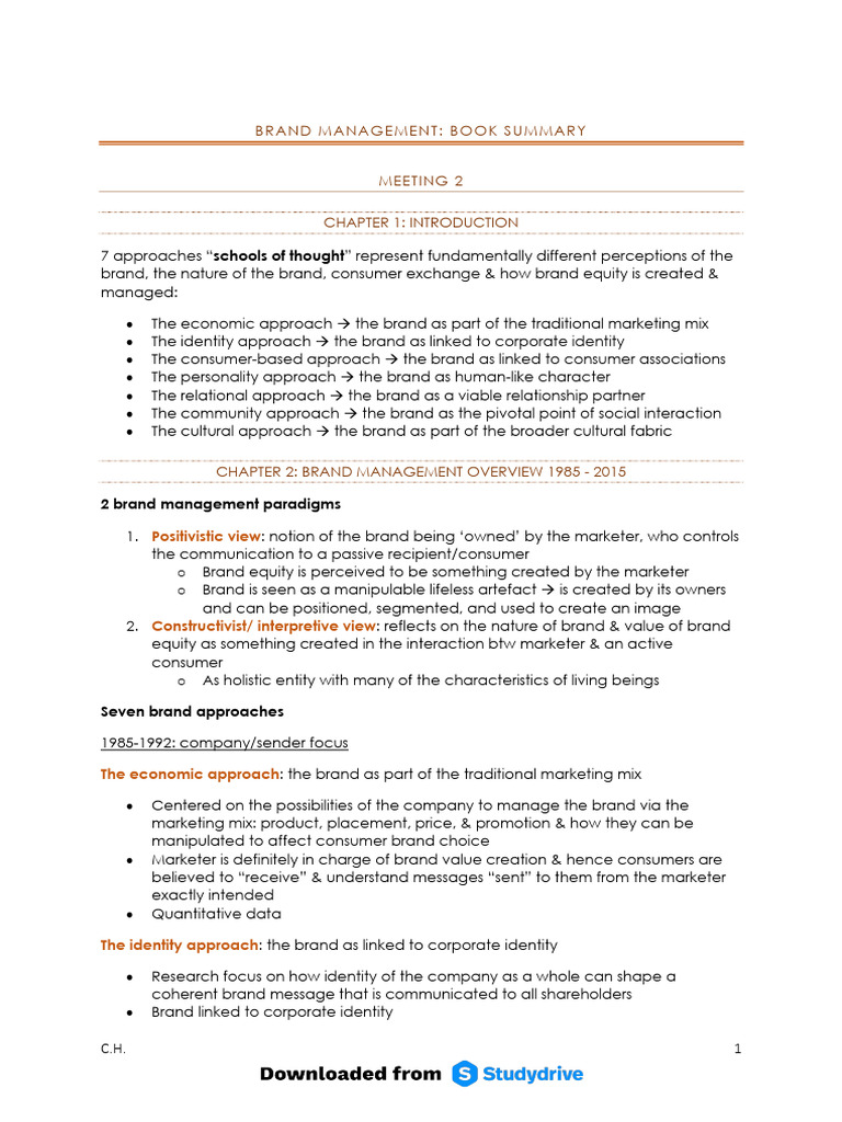 Brand Management - Book Summary | PDF | Brand | Marketing