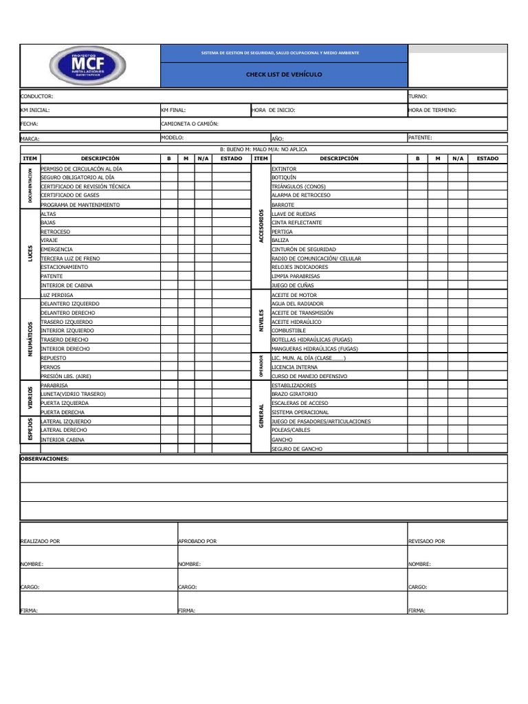 Check List de Camiones y Camionetas | PDF | Camión | Vehículos terrestres