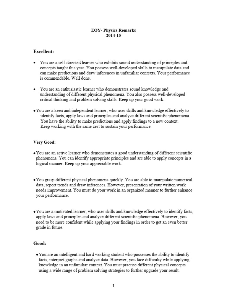 EOY PhysicsRemarks 2014 15 | PDF | Data | Knowledge