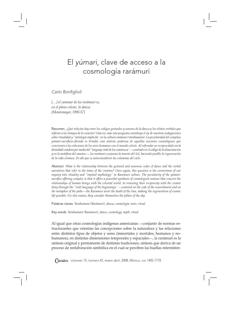 Carlo Bonfiglioli, El Yúmari, Clave de Acceso A La Cosmología Rarámuri (Sesión 10) | PDF ...