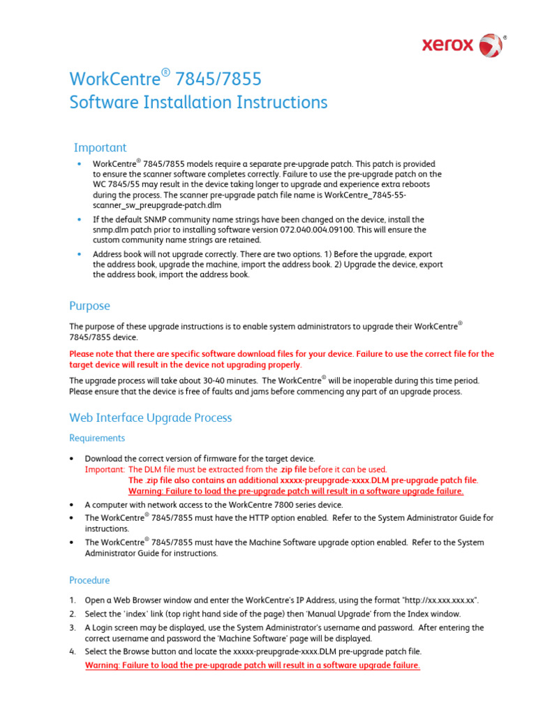 WC7845 7855 Installation Instructions v3 | PDF | Booting | Software