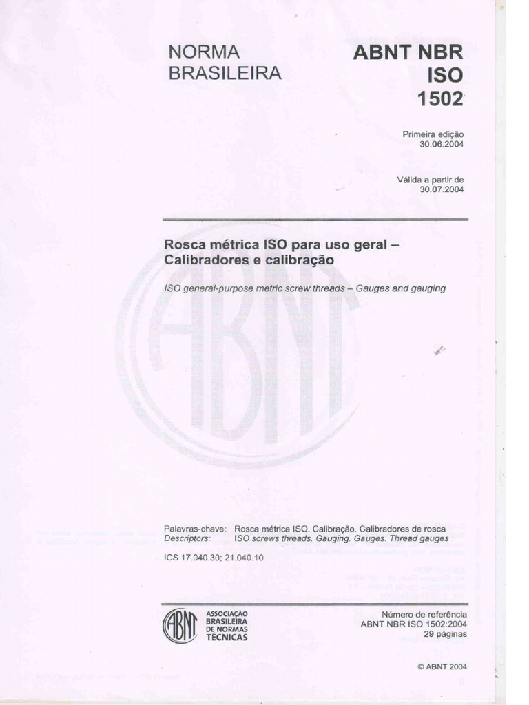 ABNT NBR ISO 1502-2004 - Rosca Metrica ISO para Uso Geral ...