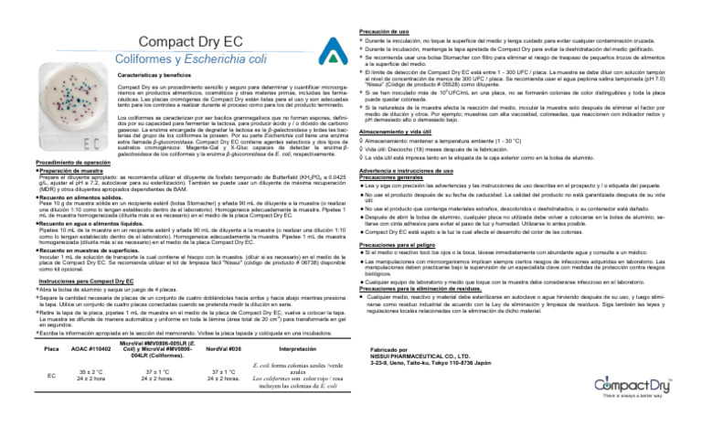 Compact Dry EC (1) | PDF | Laboratorios | Agua
