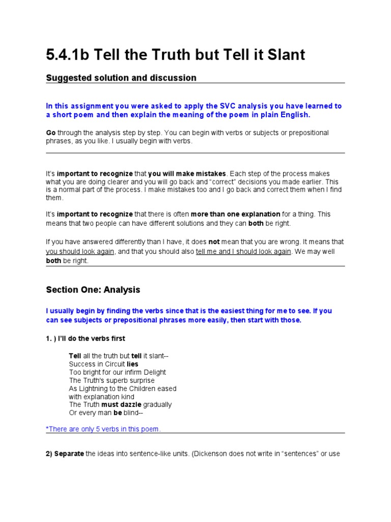 5.4.1b Tell The Truth But Tell It Slant Analysis and Discussion | PDF ...