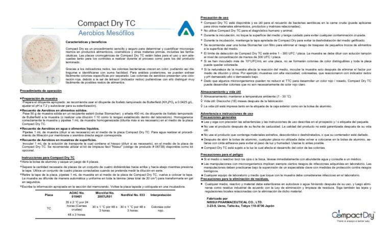 Compact Dry TC | PDF | Alimentos | Laboratorios