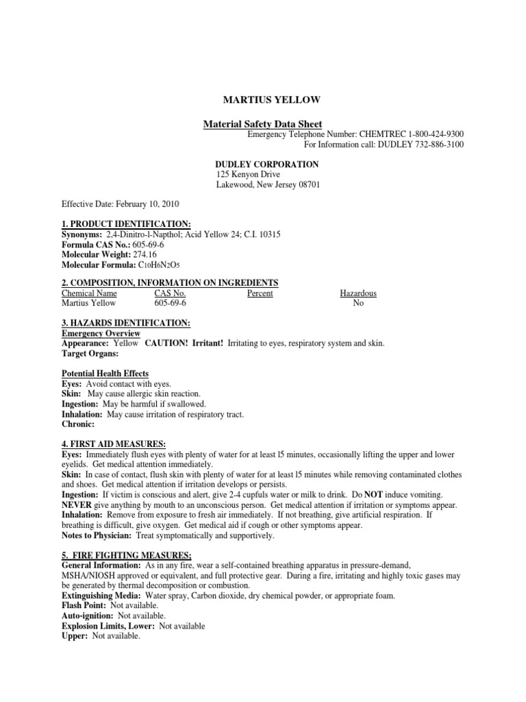 Martius Yellow Material Safety Data Sheet | PDF | Hazardous Waste ...
