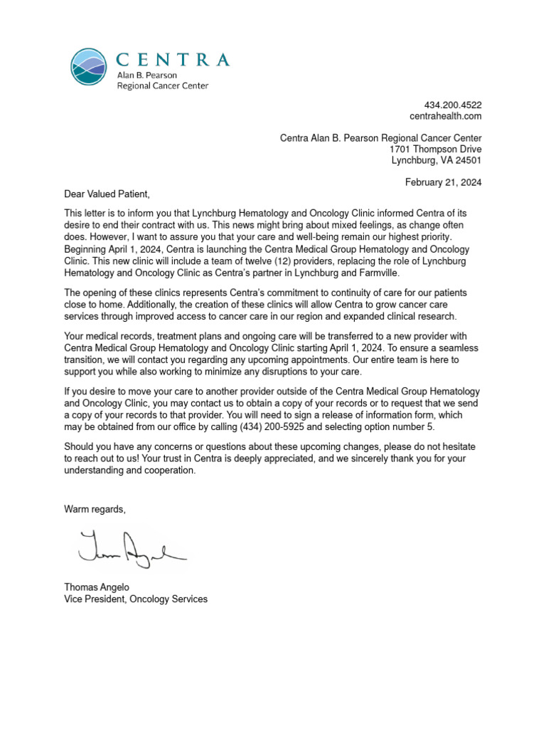 LHOC Transition 02.21.24 Patient Letter V5 | PDF | Oncology | Public ...