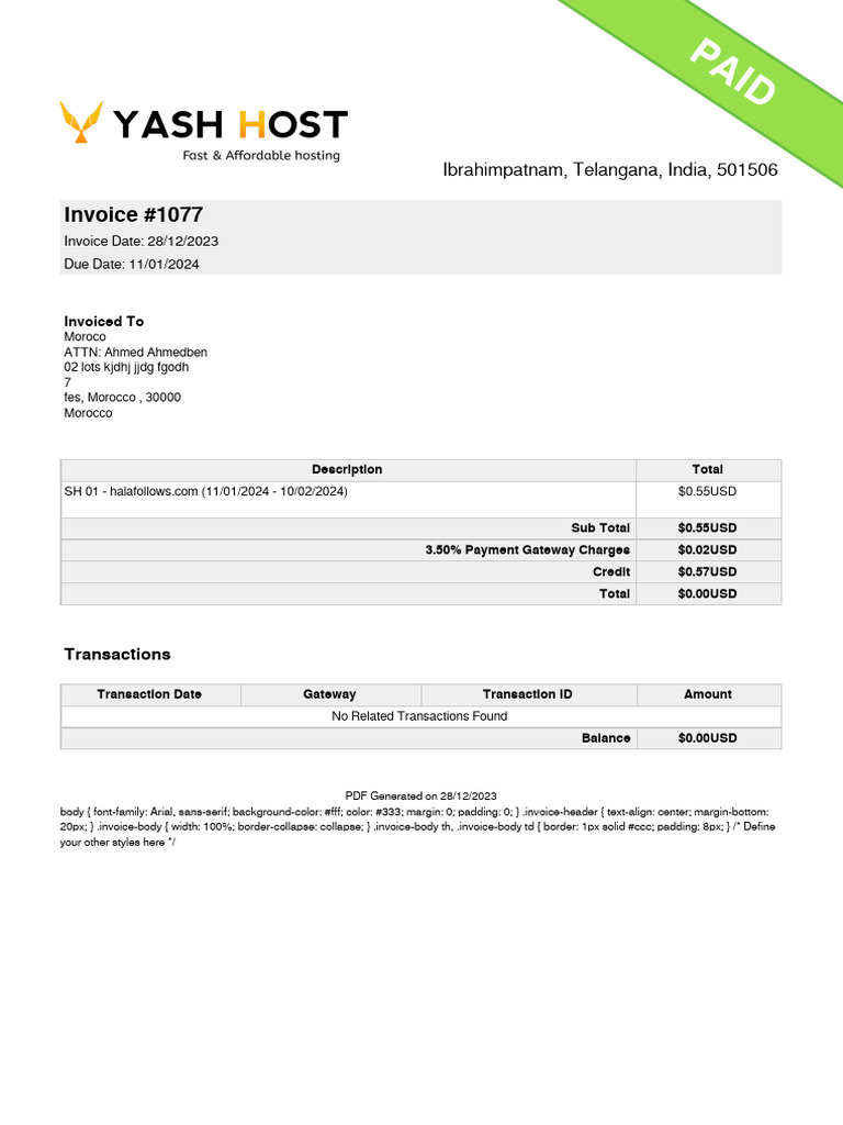 Invoice #1077 for Moroco Services | PDF