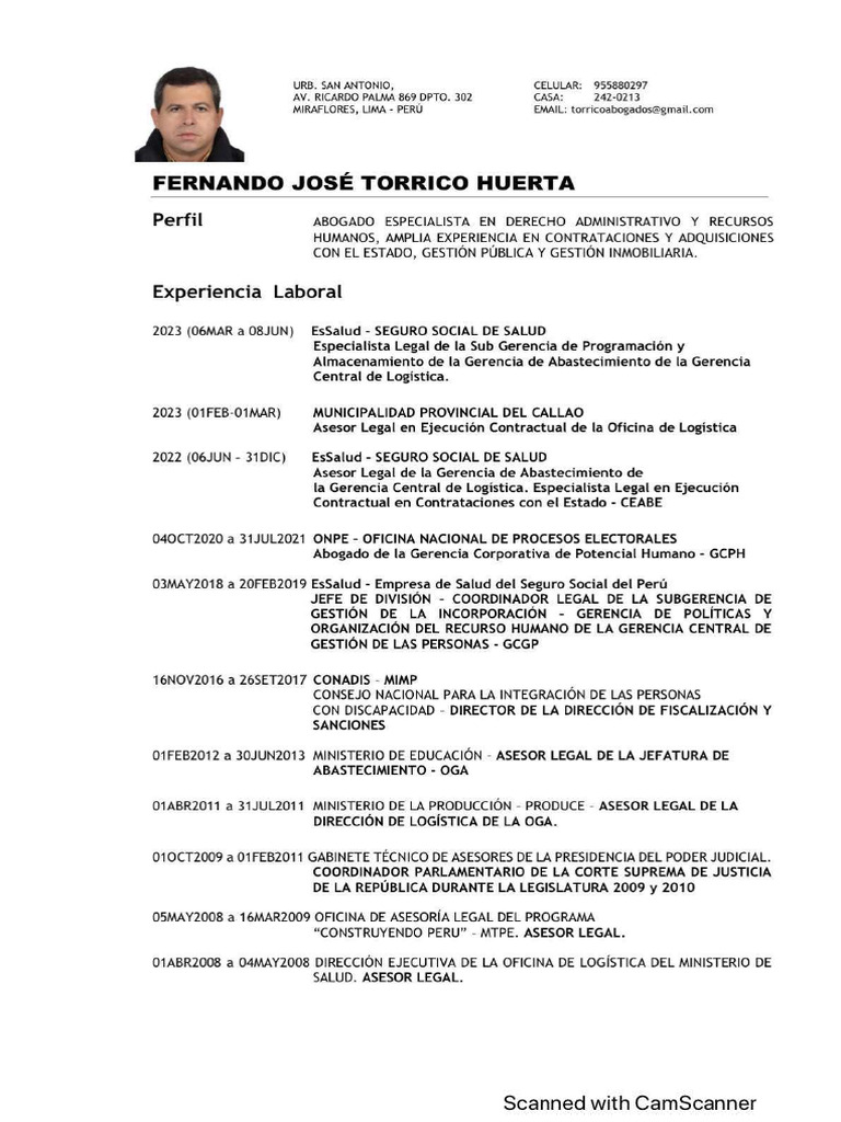 CV Documentado y Experiencia Laboral Profesional - Fernado Torrico | PDF