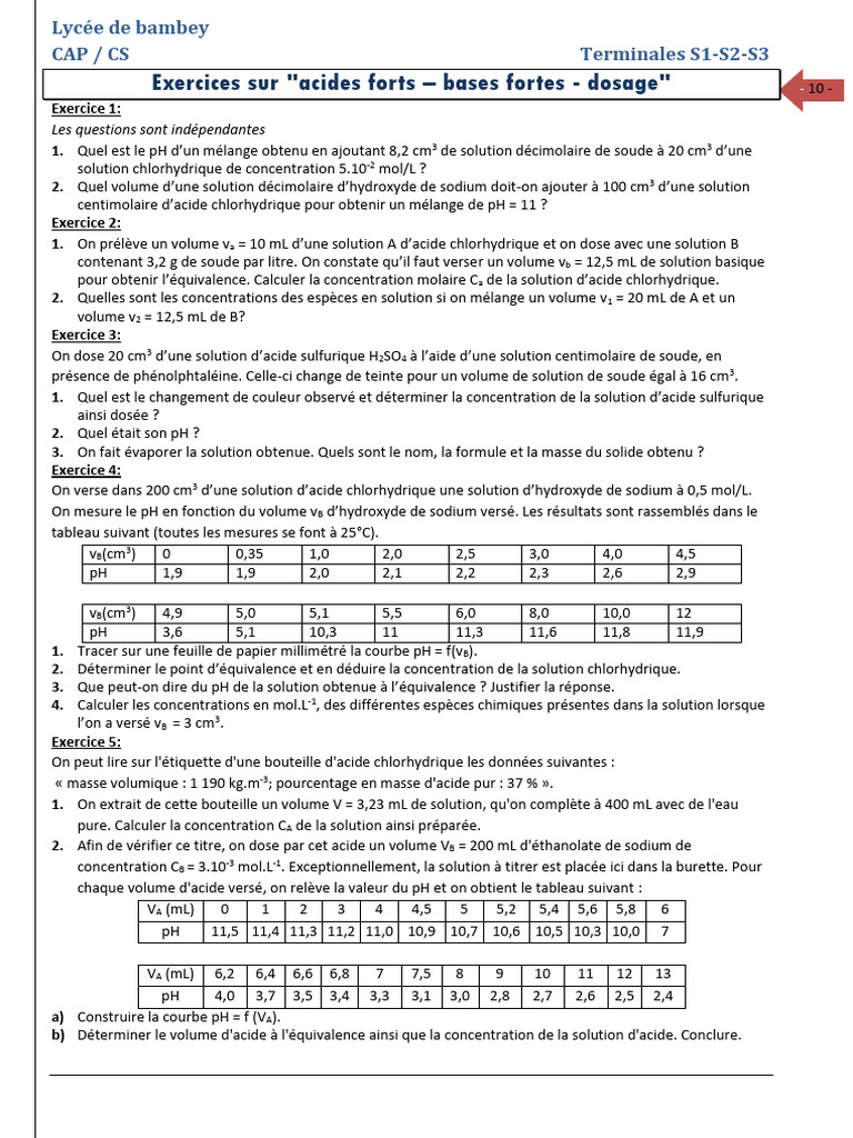 Dosage Acides et Bases Fortes | PDF | Ph | Hydroxyde de sodium