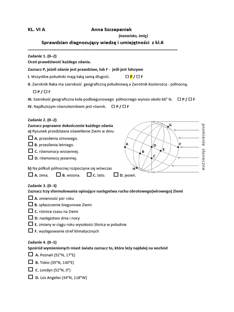 Diagnoza Z Geogr. - Kl.6 (ZS) | PDF