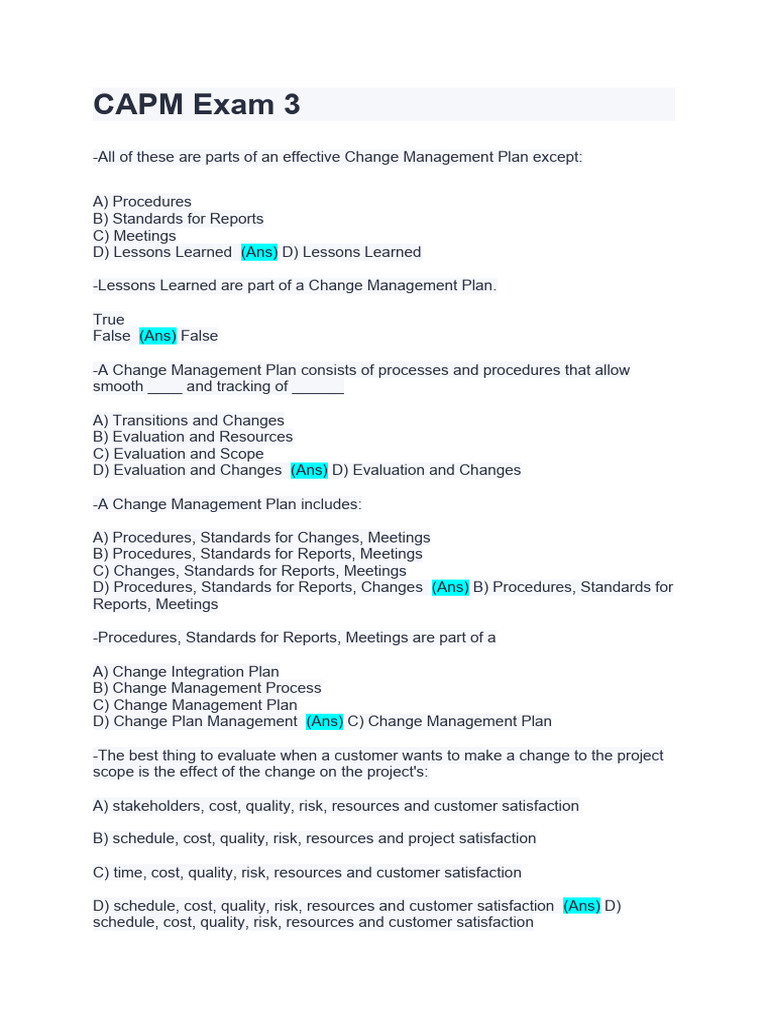 CAPM Exam 3 | PDF | Project Management | Computing