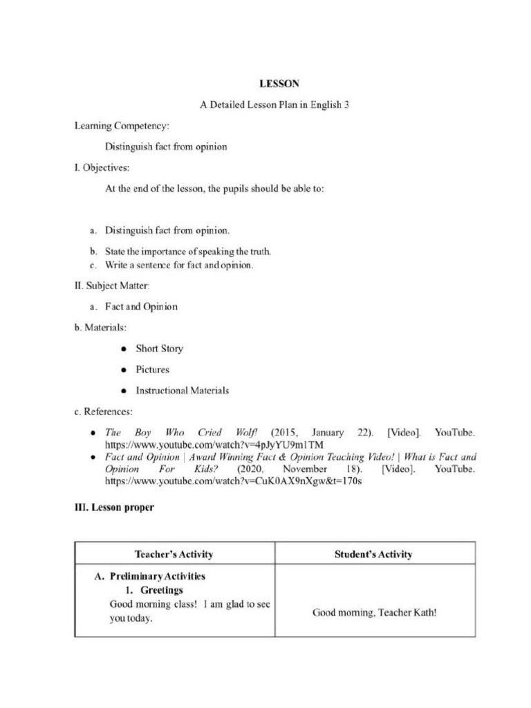 Detailed Lesson Plan in English 3 | PDF