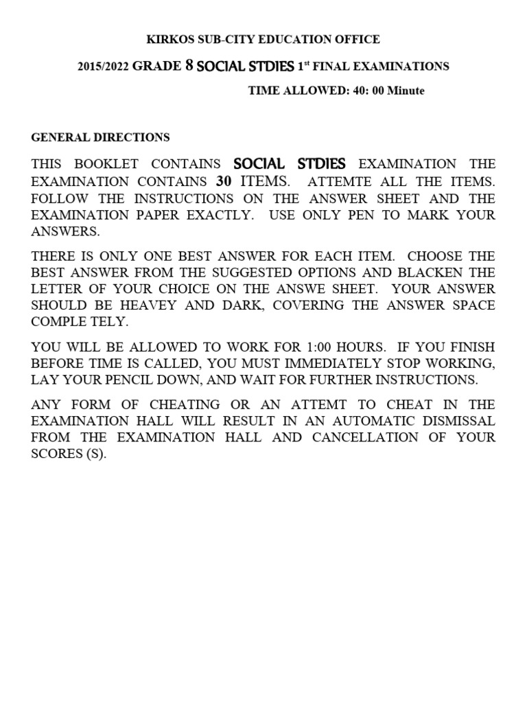 Grade 8 Social Studies Exam 2015 | PDF | Atmosphere Of Earth | Atmosphere