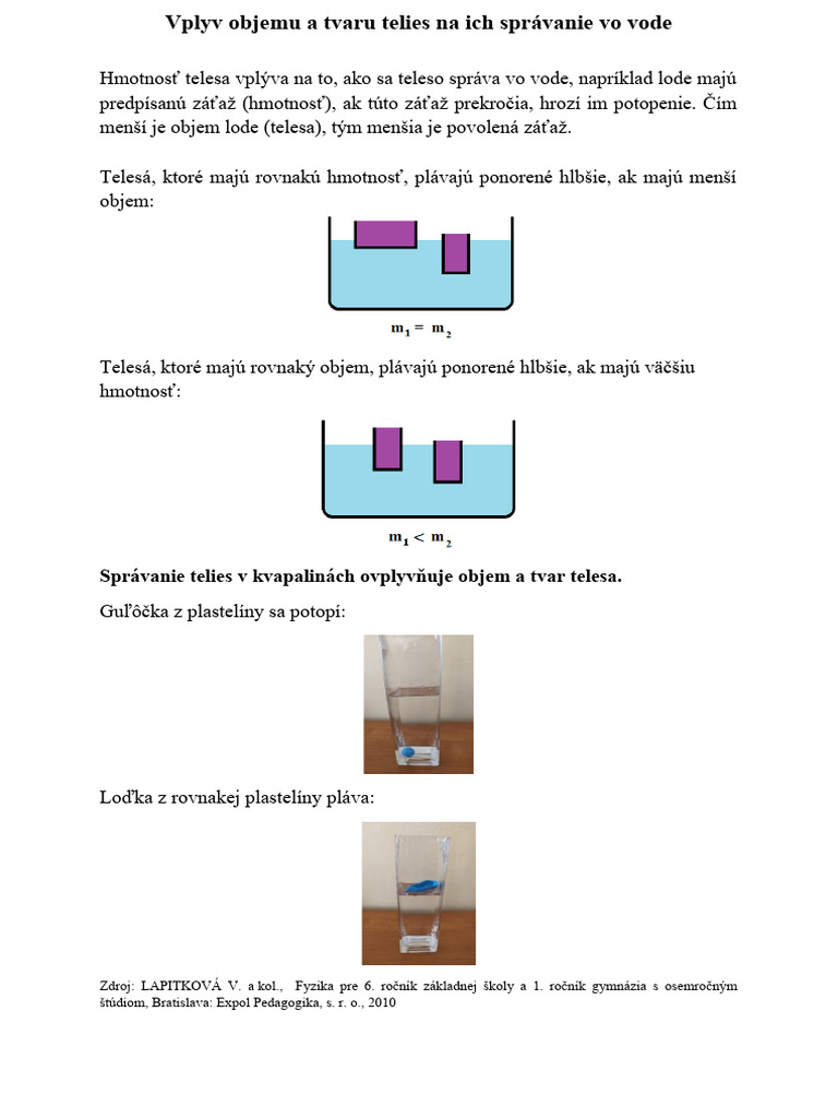 Vplyv Objemu A Tvaru Telies Na Ich Správanie Vo Vode | PDF