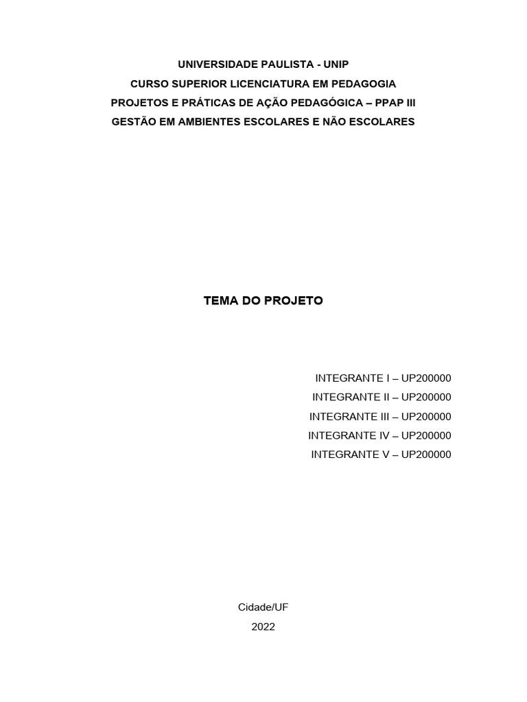 Modelo de Capa e Contracapa Ppap III - Unip | PDF