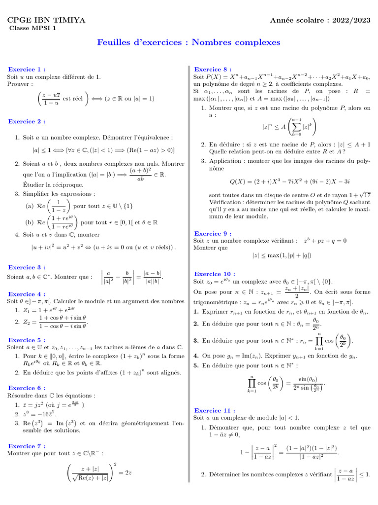 TD Nombres Complexes | PDF | Zéro d'une fonction | Nombre complexe