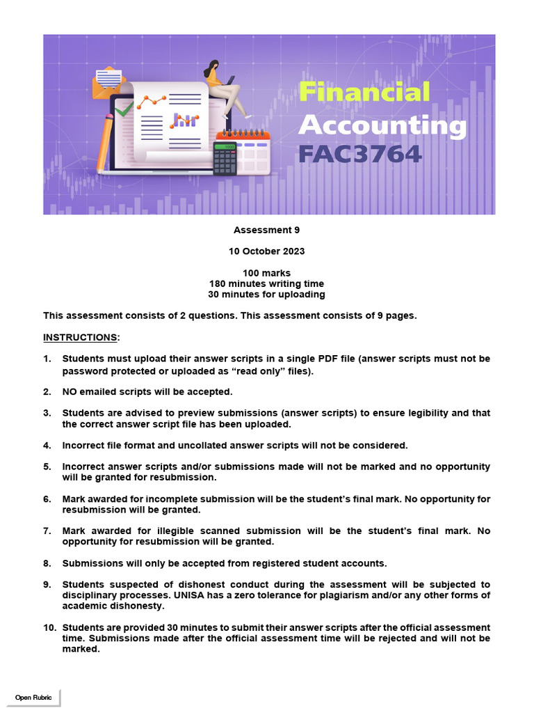 FAC 3764 - Assessment 9 - QP - Final - 10 October 2023 | PDF | Depreciation | Fair Value