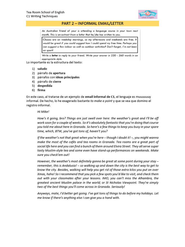 C1 - How To Write An INFORMAL LETTER EMAIL | PDF | Cooking, Food & Wine