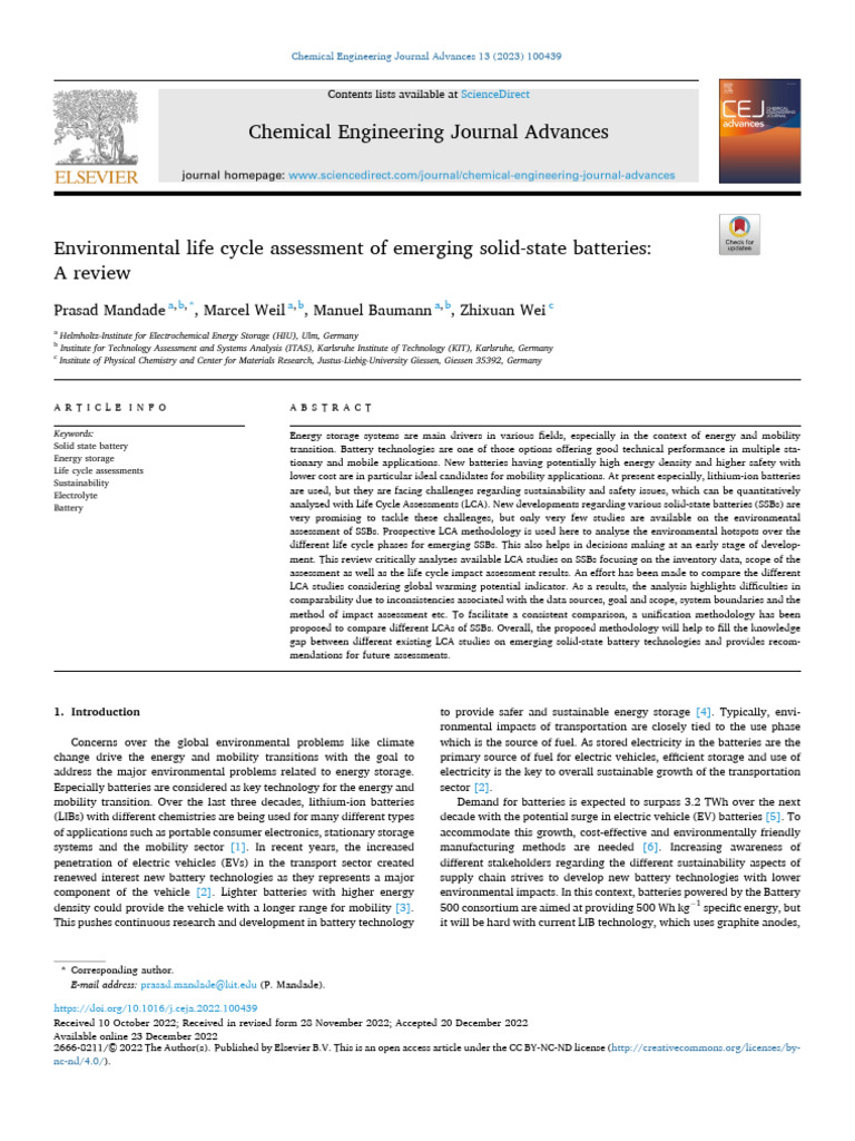 1 s2.0 S2666821122001995 Main | PDF | Life Cycle Assessment | Lithium ...