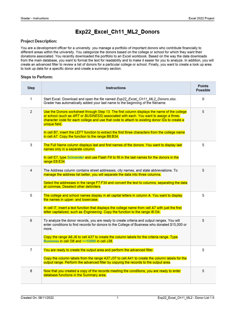 Exp22 Excel Ch11 ML2 Donors Instructions | PDF | Microsoft Excel | Computer Programming