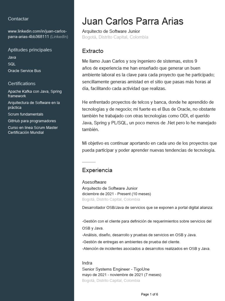 Arquitecto de Software Junior en Bogotá | PDF | Oracle Corporation ...