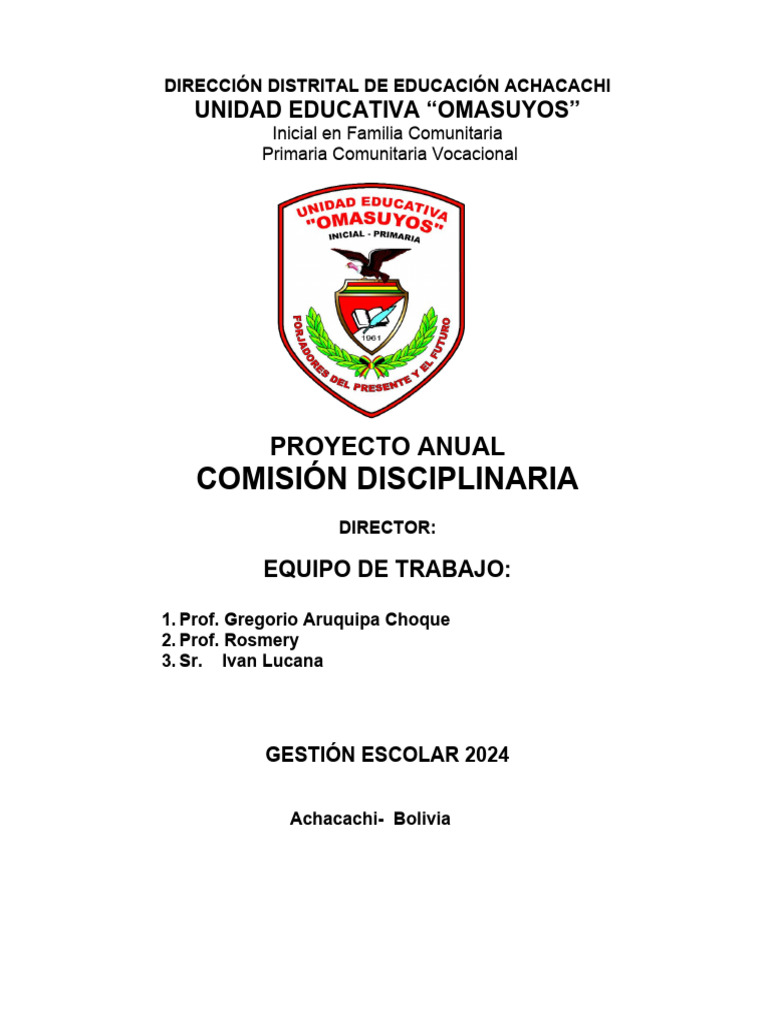 PlAN - DE - COMISION - DE - DISCIPLINA - OMASUYOS | PDF | Maestros | Salón de clases
