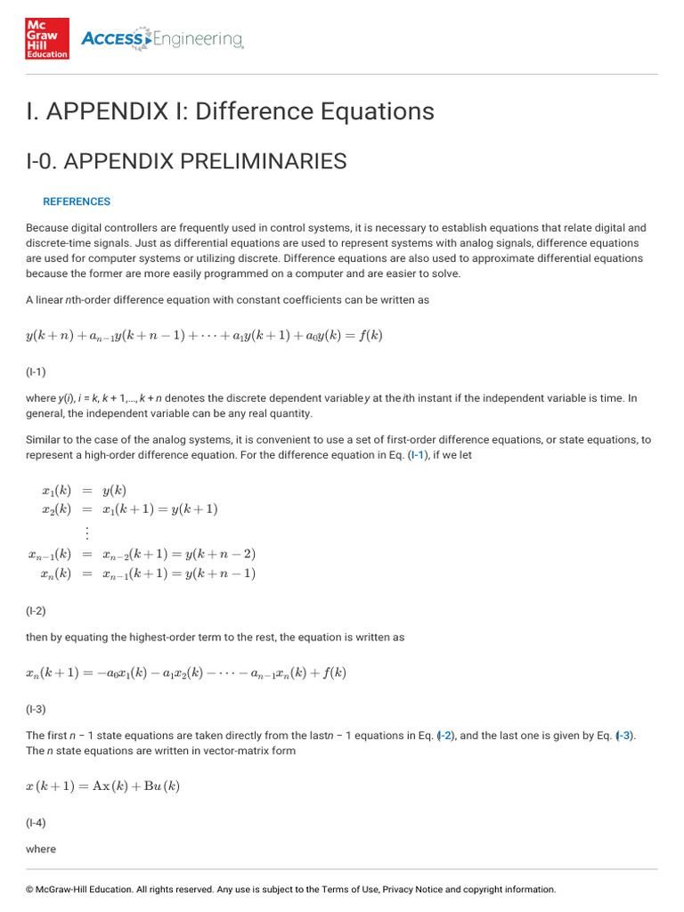 Appendix I Difference Equations Pdf Recurrence Relation Equations