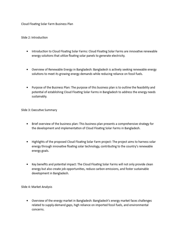 Cloud Floating Solar Farm Business Plan | PDF | Solar Power | Renewable ...