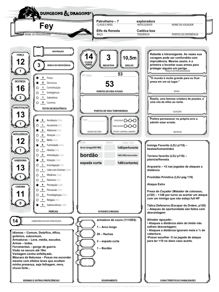 Fey Character Sheet | PDF