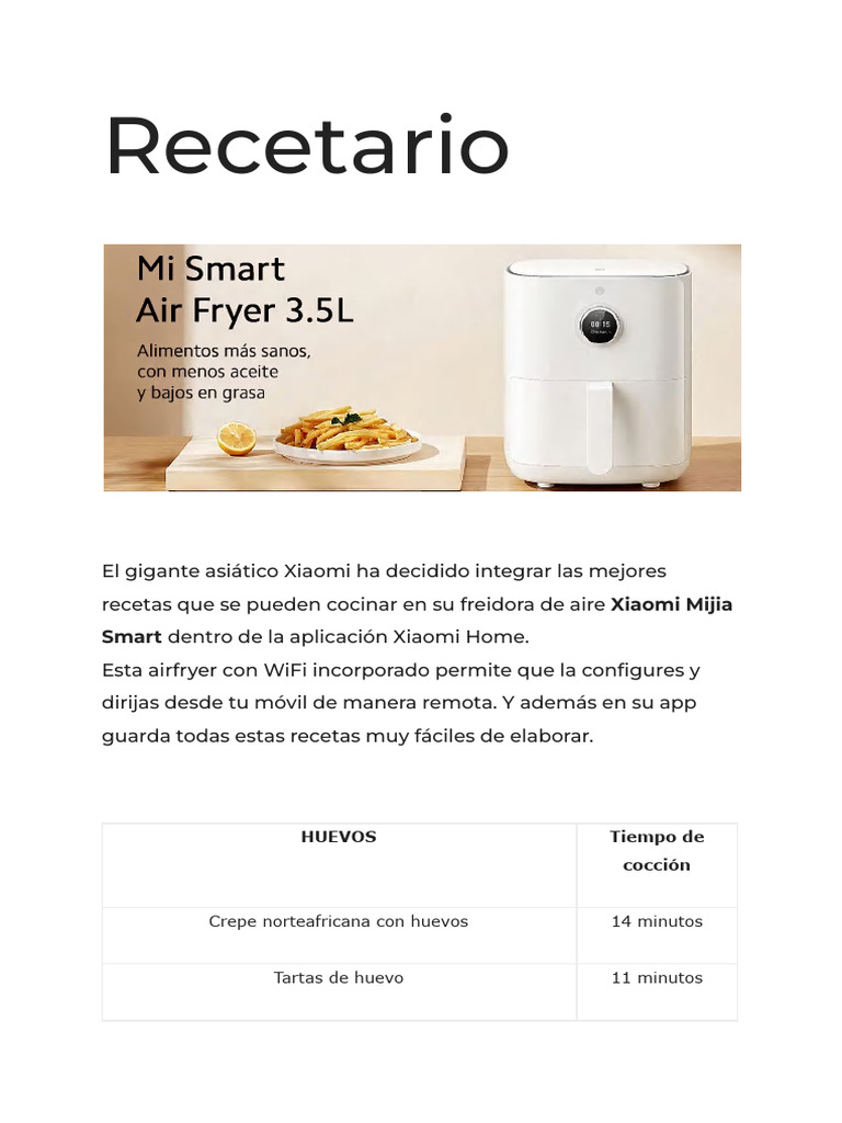 Recetas Freidora de Aire Xiaomi | PDF | Parilla | Relleno