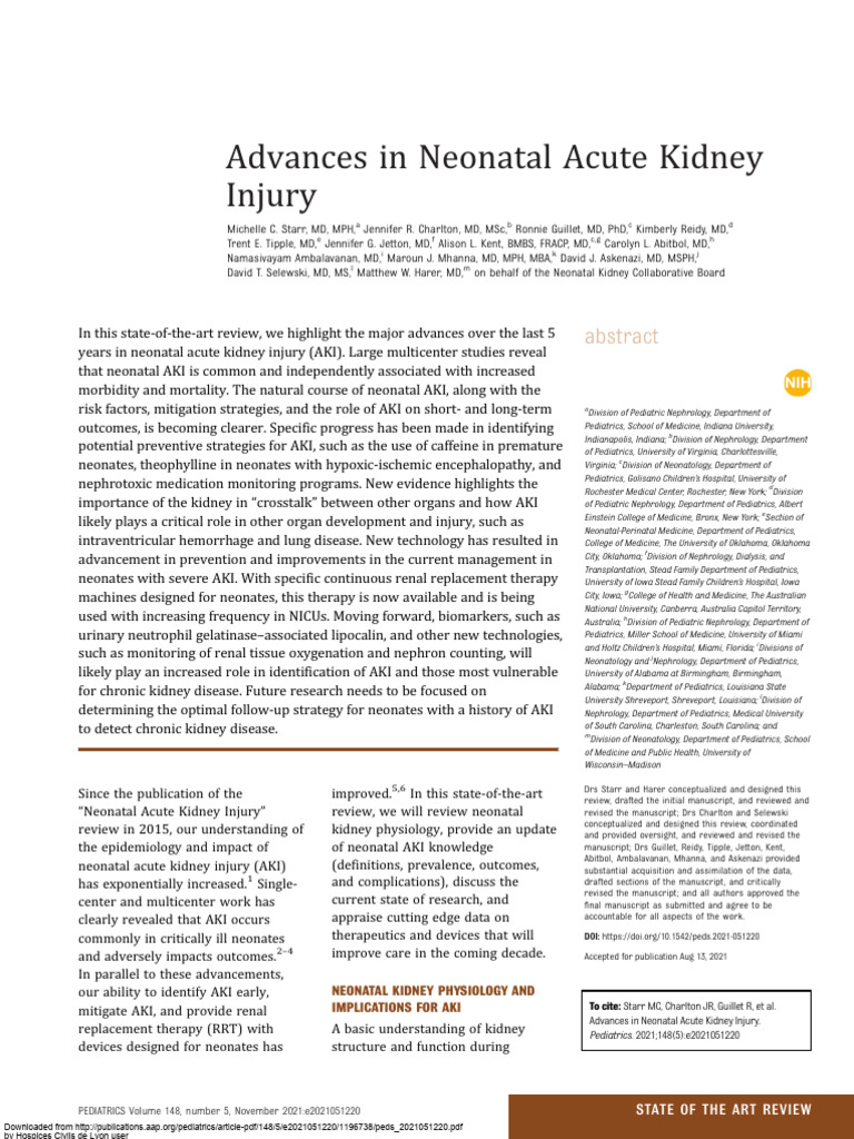 Neonatal AKI Pediatrics 21 | PDF | Nephrology | Low Birth Weight