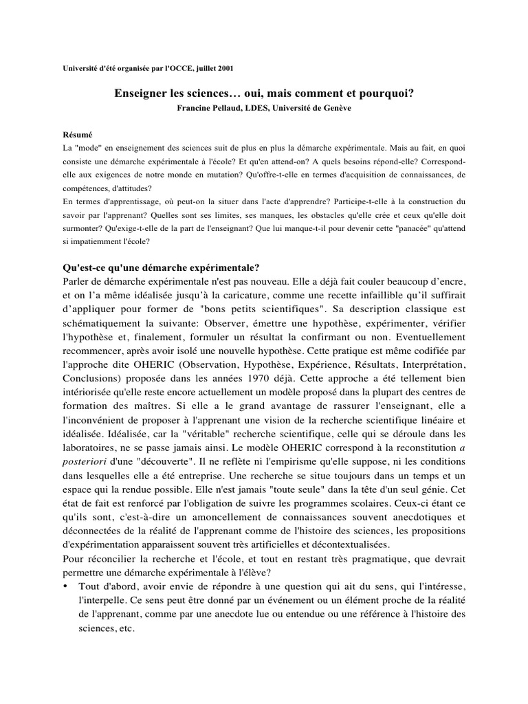 Enseignement des Sciences : Démarche Expérimentale et Apprentissage ...