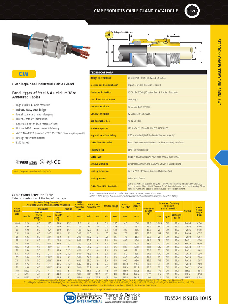 CW Cable Glands CMP Glands Specification | PDF | Building Materials ...