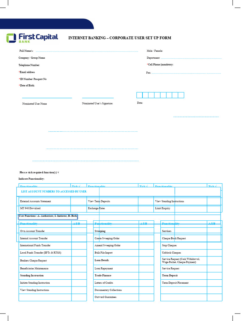 Internet Banking Corporate User Set Up Form | PDF | Cheque | Banks