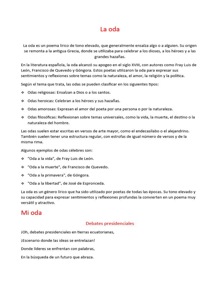 La Oda | PDF | Poesía | Clásicos