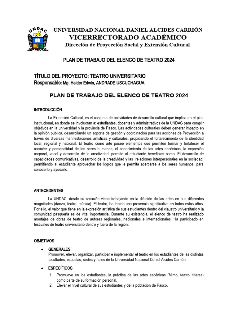 Plan de Trabajo Teatro 2024 Sra Olga | PDF | Teatro