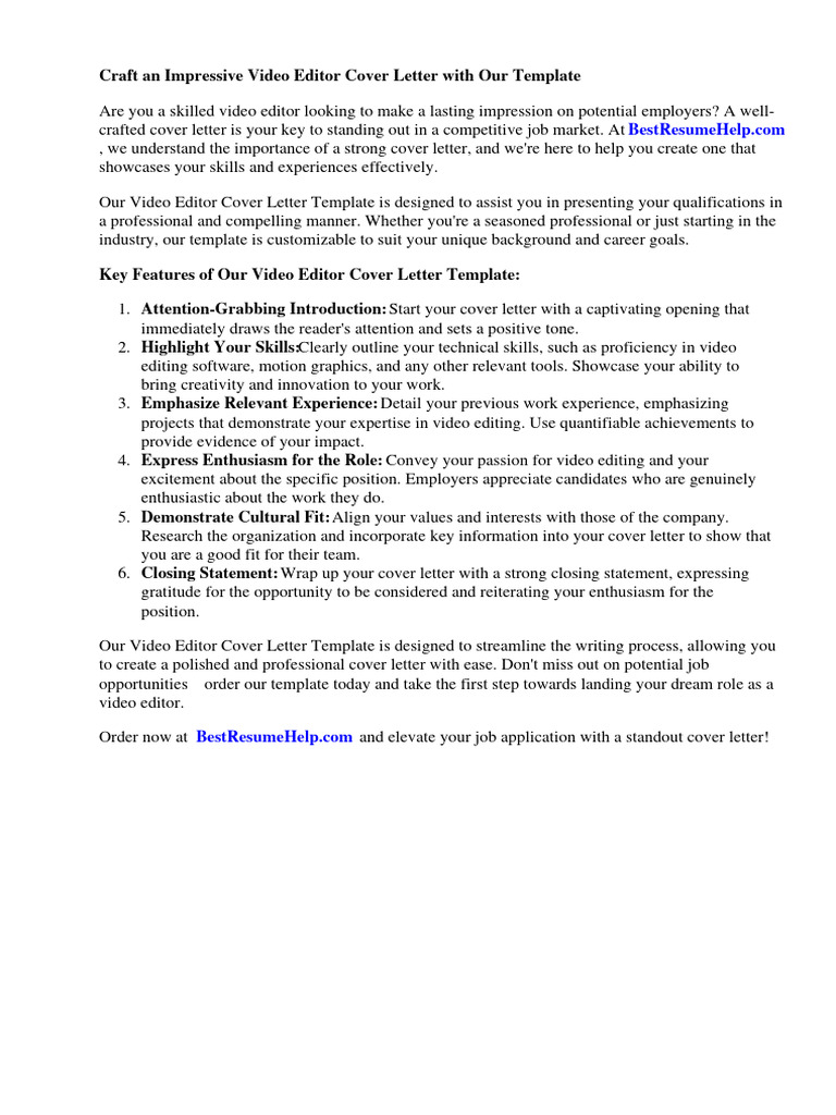 Video Editor Cover Letter Template | PDF | Résumé | Editing Video Editor Cover Letter Template | PDF | Résumé | Editing