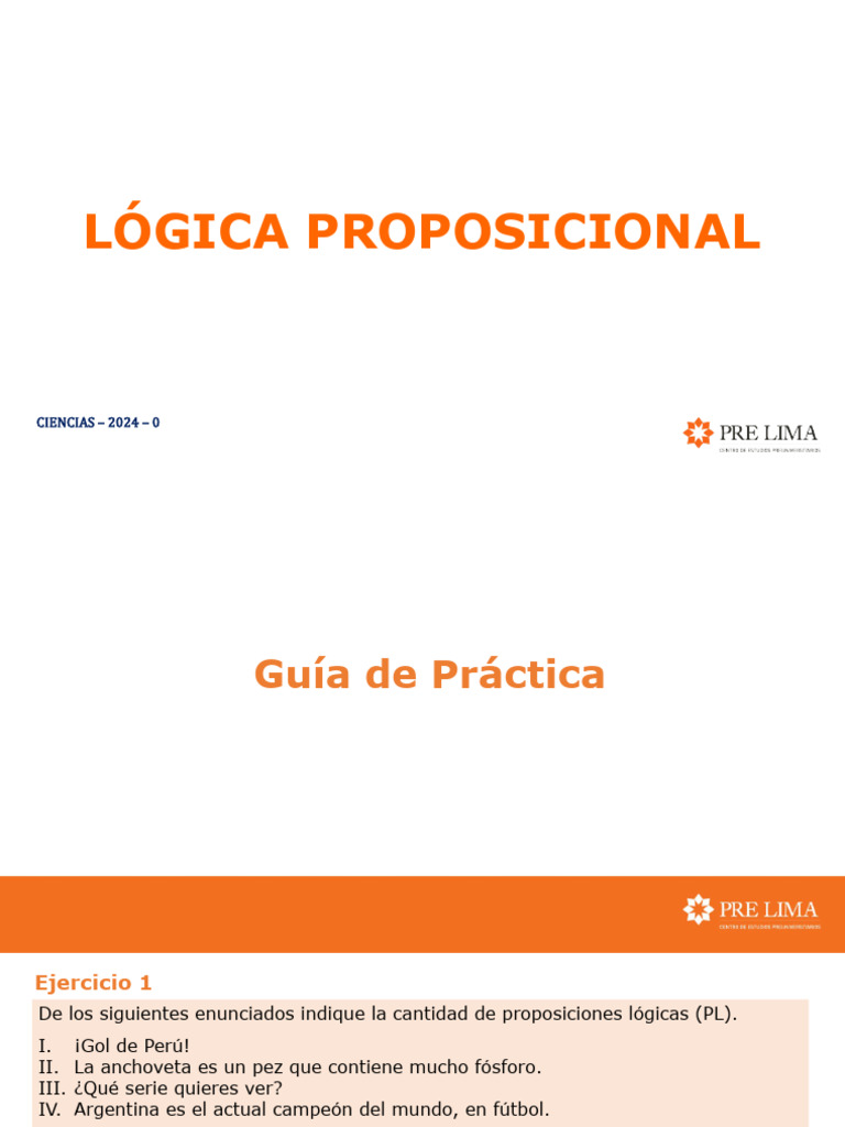 GUÍA de PRÁCTICA - Lógica Proposicional - 2024-0 | PDF | Proposición | Lógica