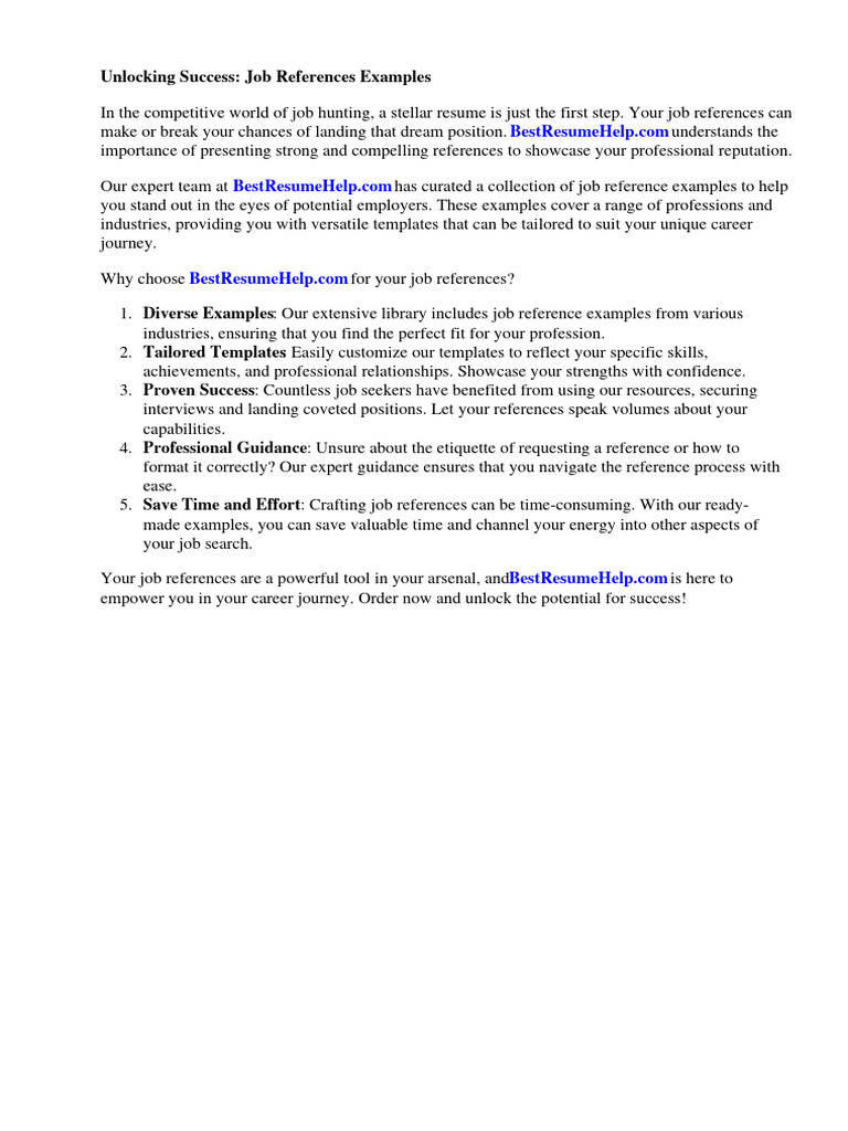 Job Reference Examples for Success | PDF | Employment | Résumé