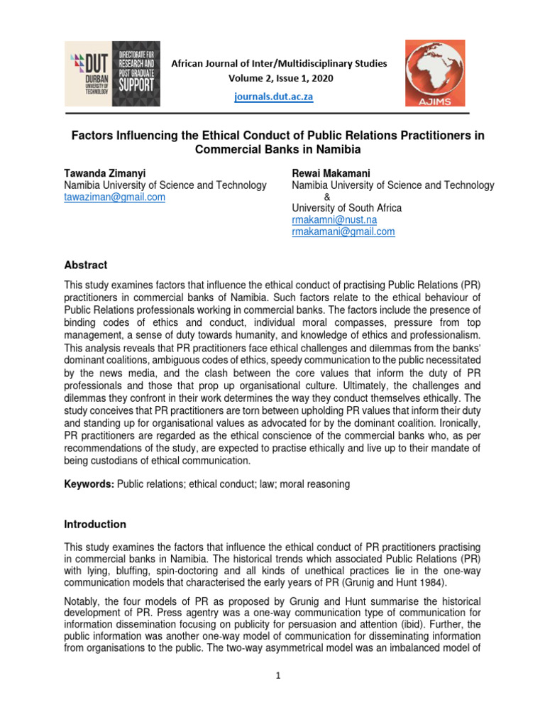 Ethical Conduct in Namibian PR Practices | PDF | Morality | Virtue Ethics