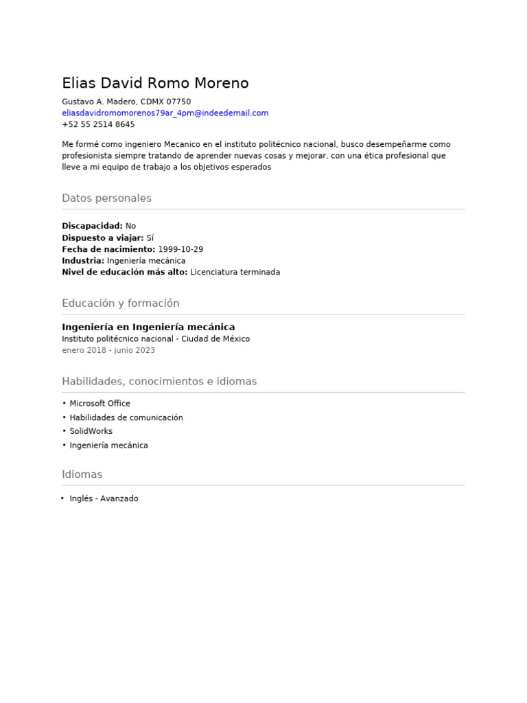 CV Elias David Romo More No | PDF