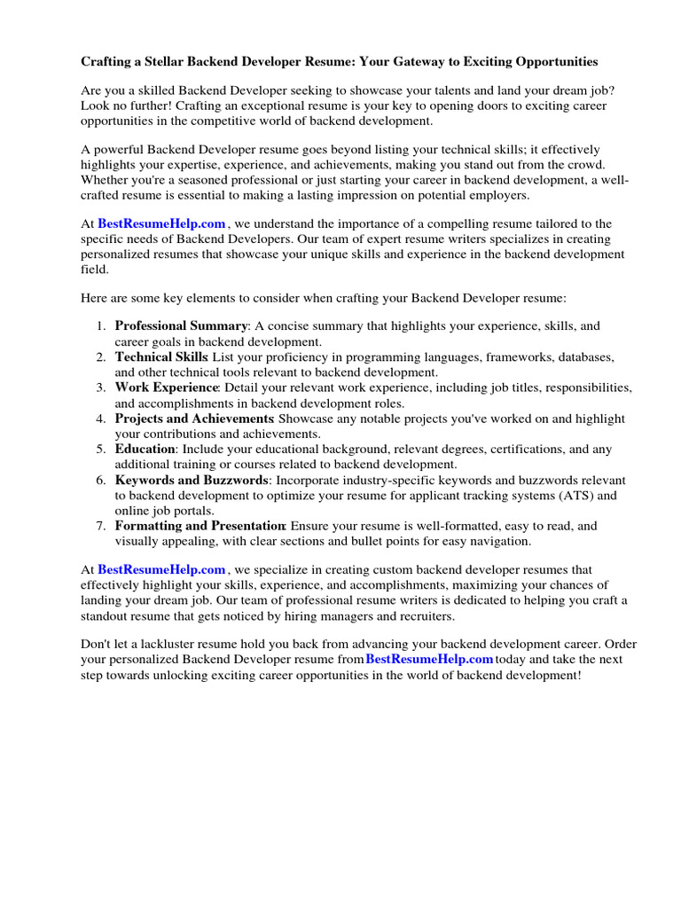 Backend Developer Resume | Download Free PDF | Computer Programming ... Backend Developer Resume | Download Free PDF | Computer Programming ...