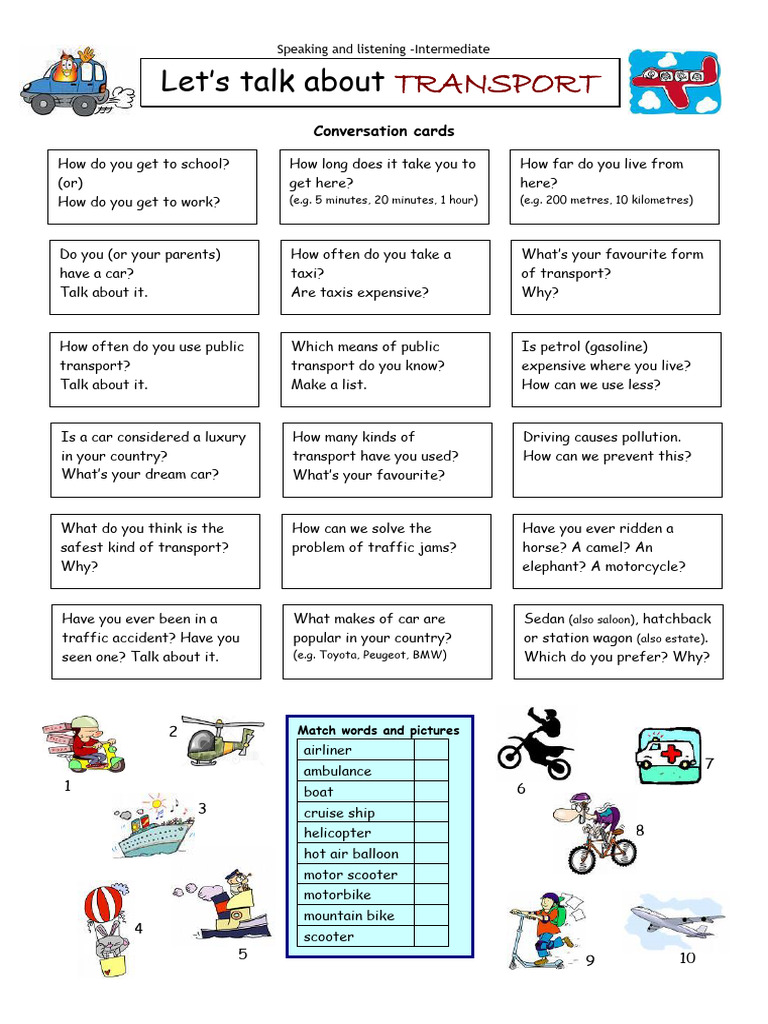 Intermediate Transport Conversation Cards | PDF | Sedan (Automobile ...