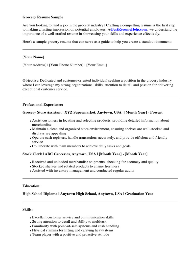 Grocery Resume Sample | PDF | Grocery Store | Sales