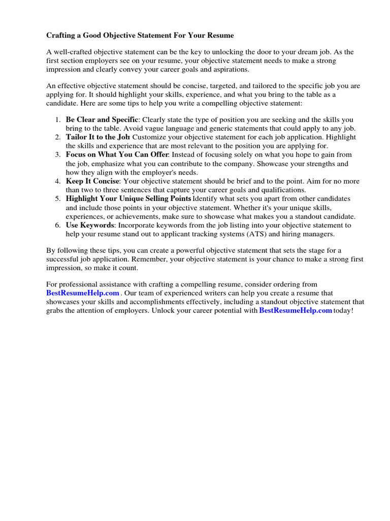 Good Objective Statement For Resume | PDF | Résumé | Employment