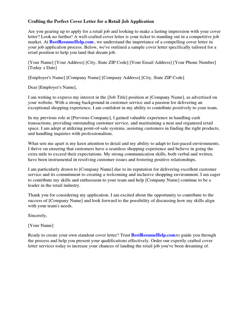 Sample Cover Letter For Retail Job Application | Download Free PDF ...