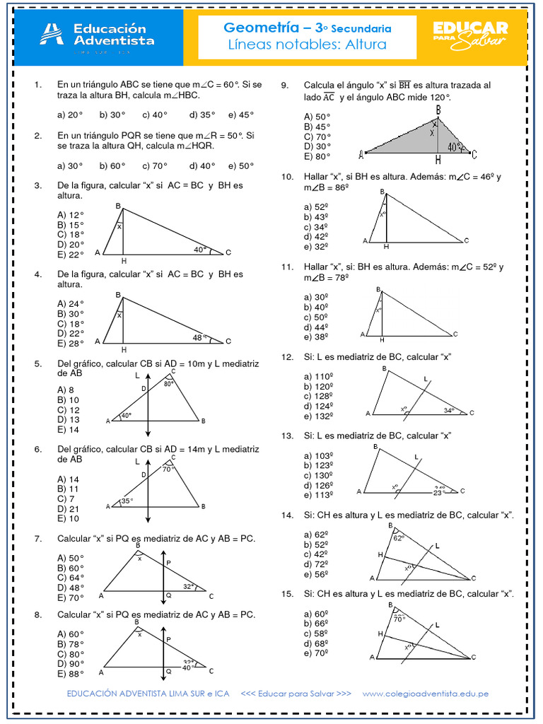 Separata - Lineas Notables - Altura - 3ro Sec | PDF | Geometría Elemental