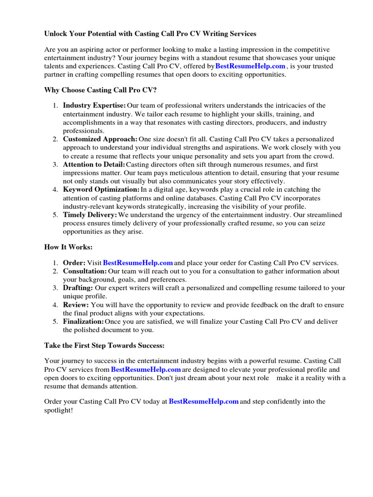 Casting Call Pro Cover Letter | PDF | Résumé | Audition