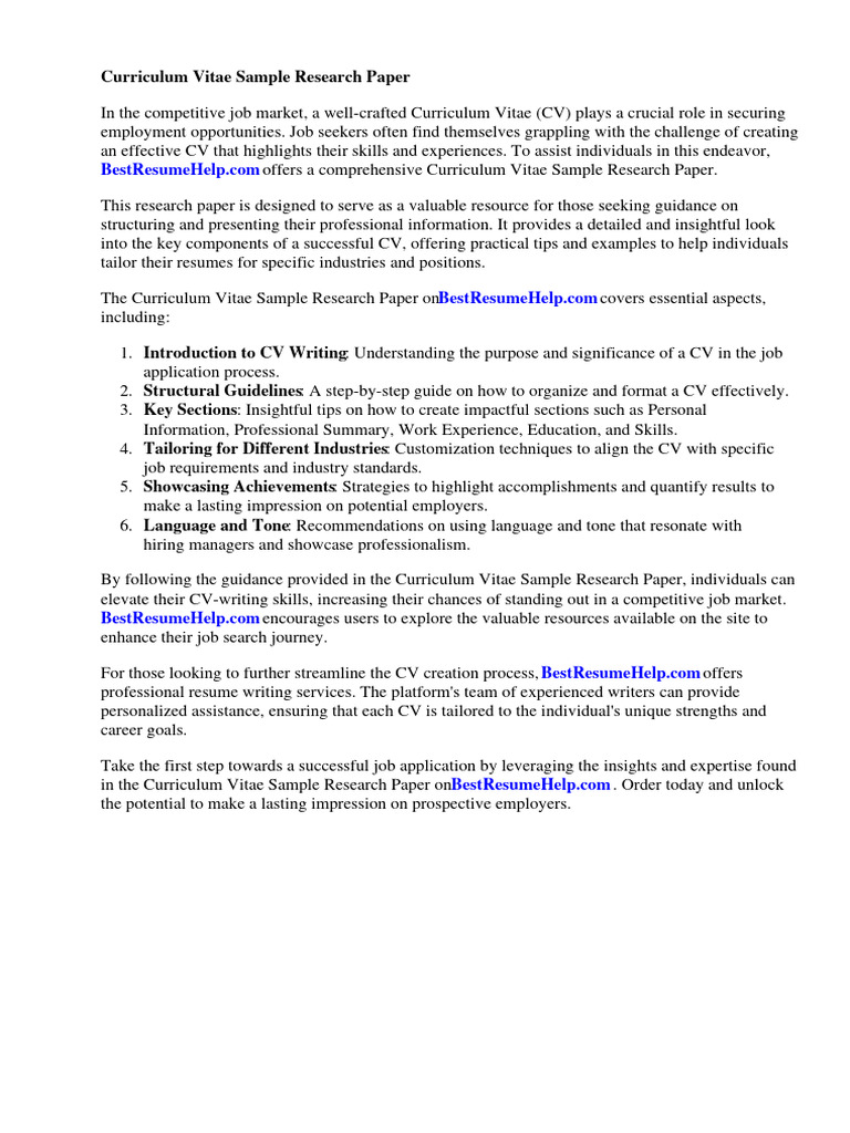 Curriculum Vitae Sample Research Paper | PDF | Résumé | Academic Publishing